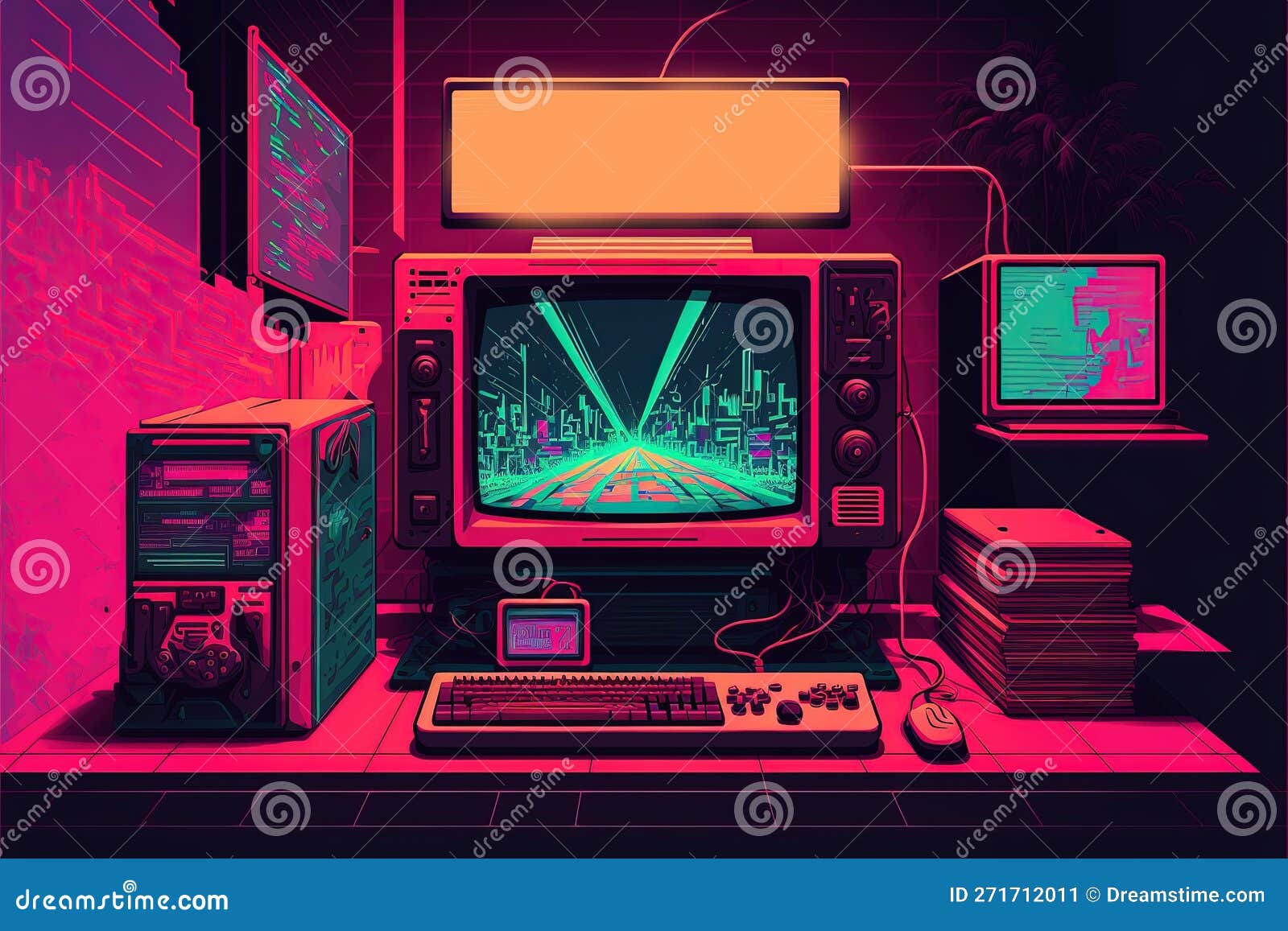 Retrowave in Style of 80 S. Arcade Gaming Club, Gaming Console ...