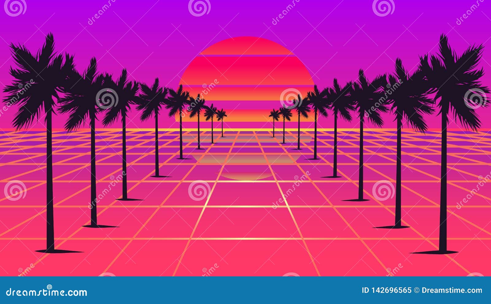 Retrowave Sun and Palm Trees 1980s Style Stock Vector - Illustration of ...