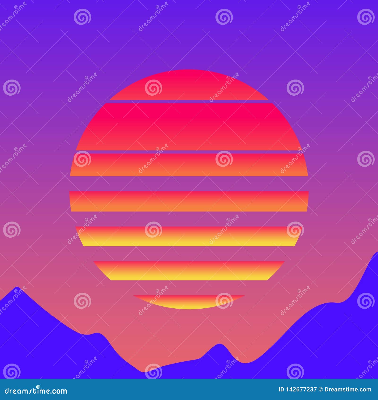 Retrowave sun 1980s style stock vector. Illustration of design - 142677237
