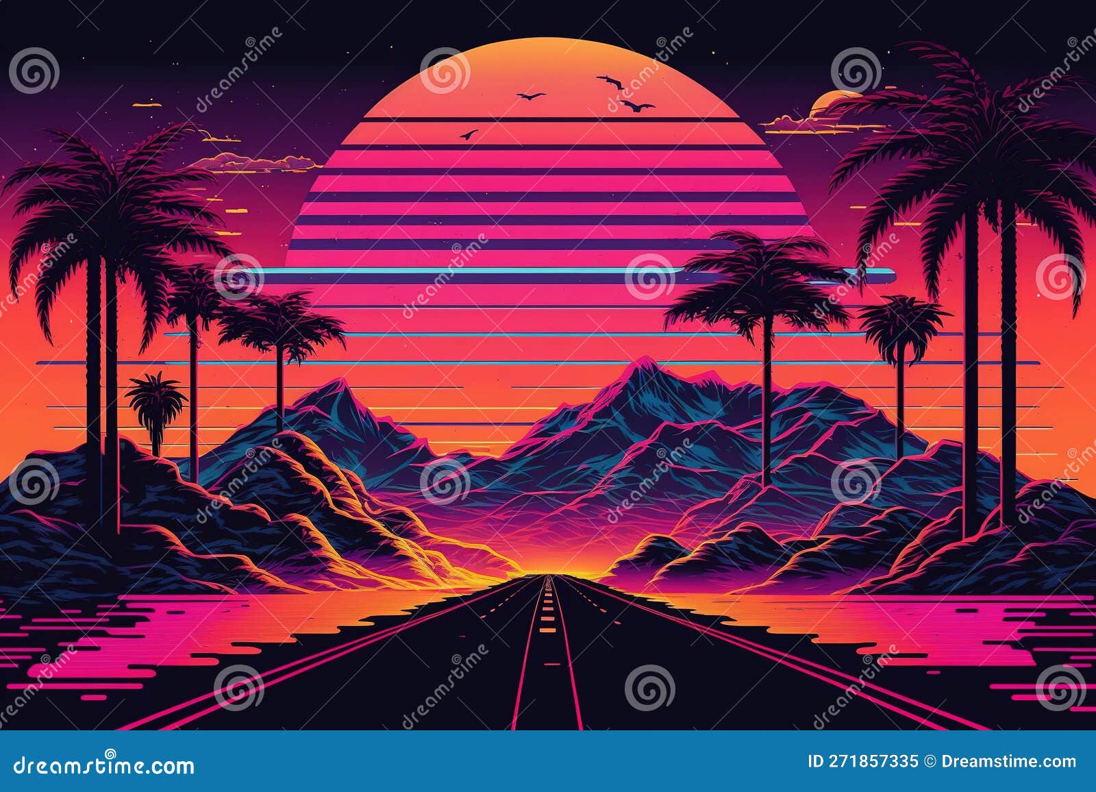 Retrowave Style Landscape Illustration Background Stock Illustration ...