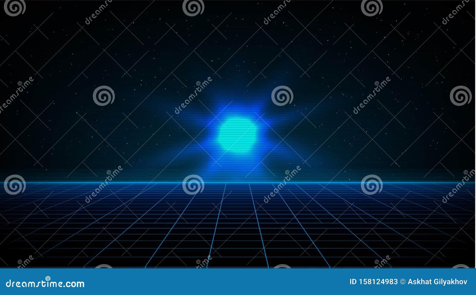 Retrowave Synthwave Vaporwave Blue Laser Grid in Starry Space with ...
