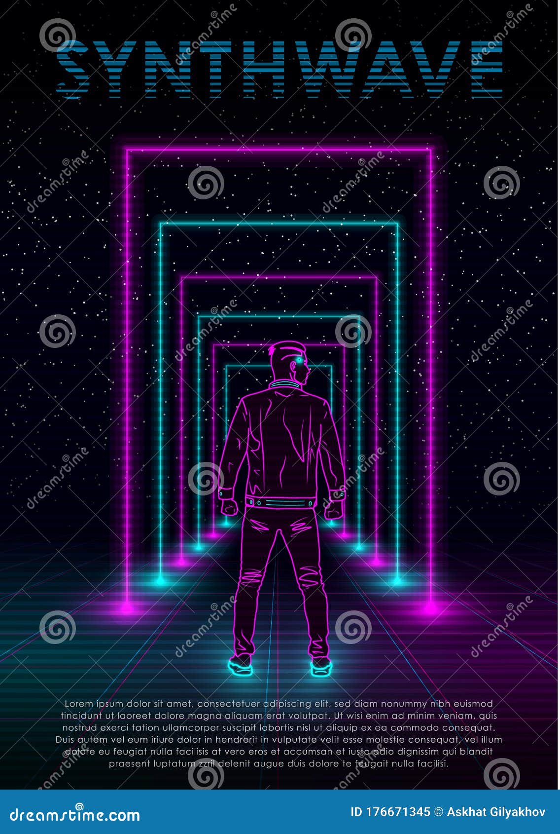 Retrowave Synthwave Vaporwave Illustration with Neon Man, Perspective ...