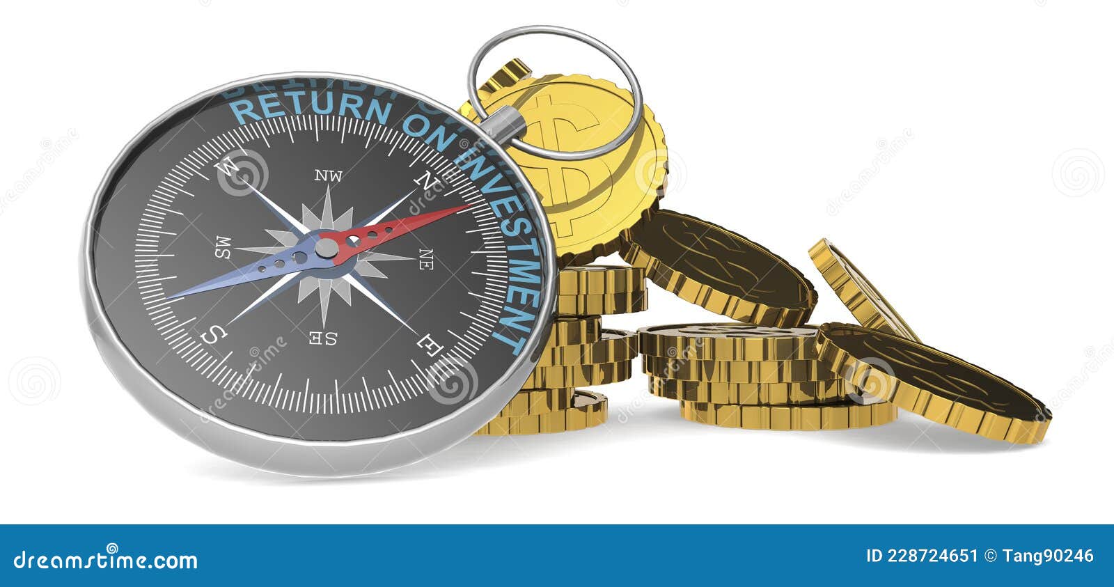 Return on Investment Concept with Compass and Gold Coins Stock ...