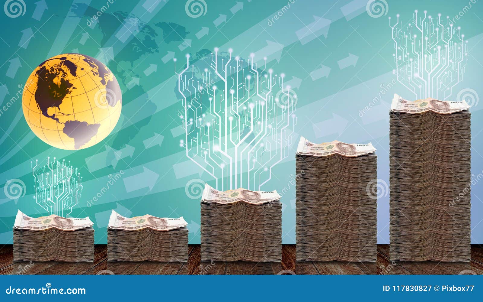 Digital Tree Grown Up on Physical Money Stock Illustration ...