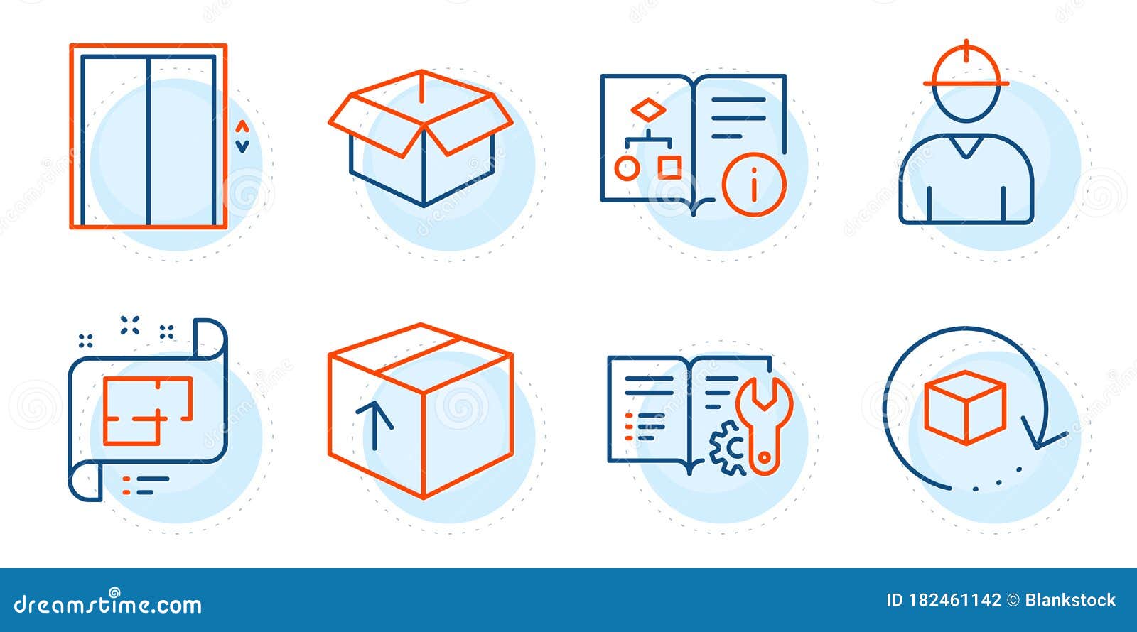 Return Package, Lift and Engineer Icons Set. Architectural Plan ...