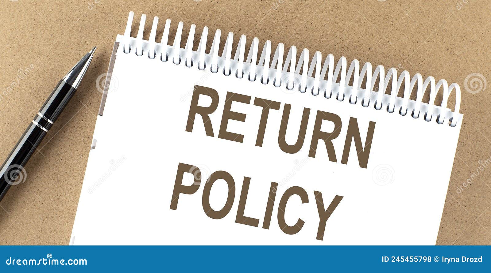 RETURN POLICY Text on a Notepad with Pen, Business Concept Stock Photo ...