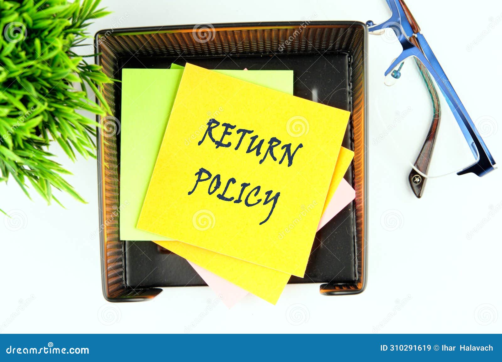 Return Policy Written on a Yellow Sticker Stock Image - Image of back ...