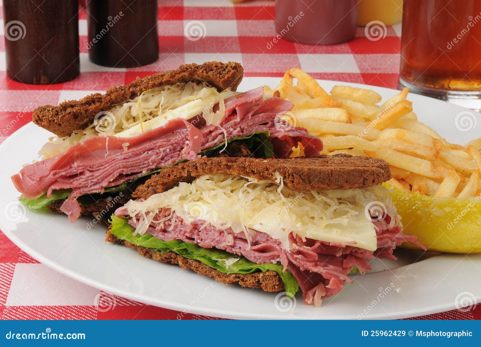 Reuben Sandwich on Dark Rye Stock Image - Image of beef, horizontal ...