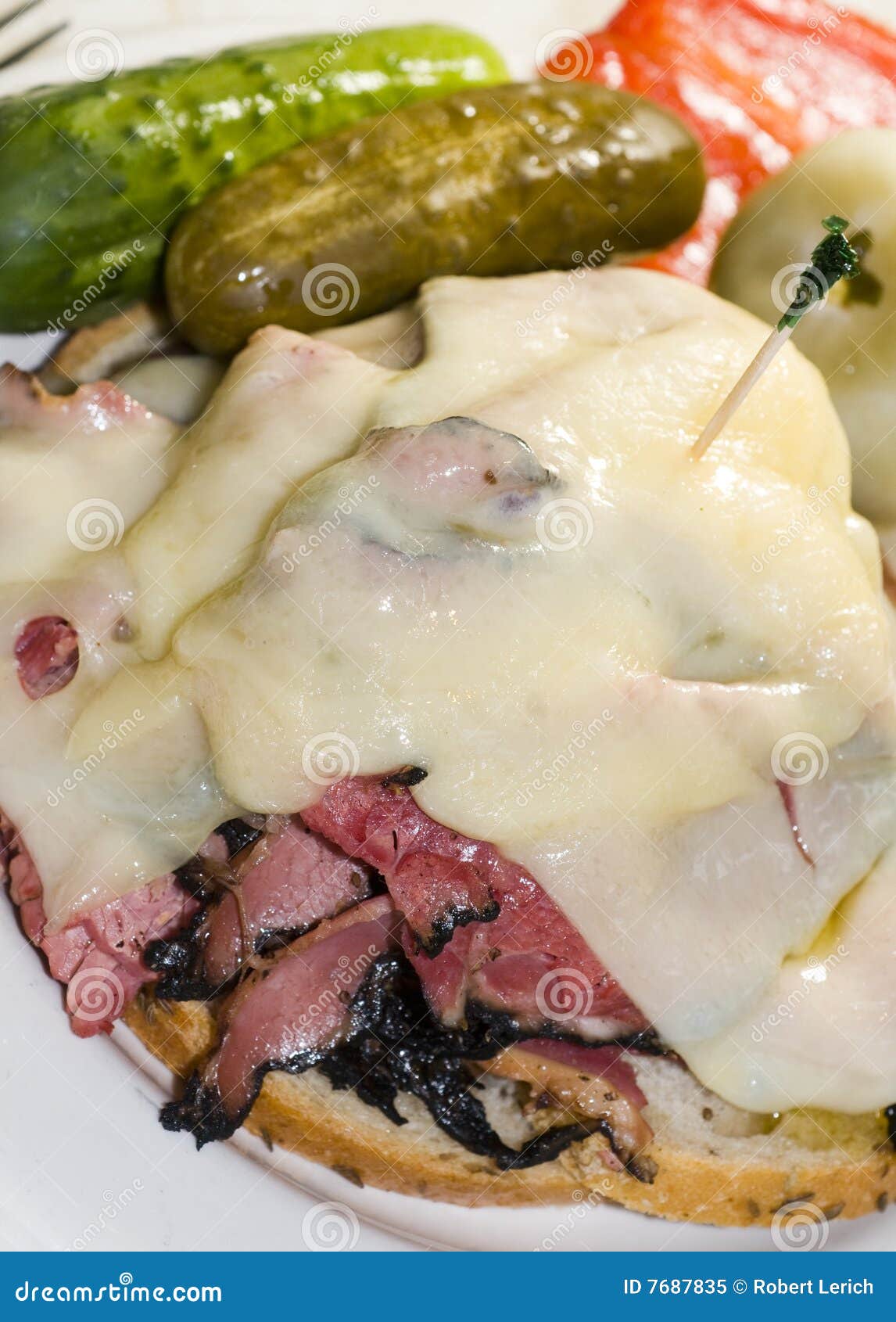 Reuben Sandwich on Rye with Pickles Stock Image - Image of pumpernickel ...