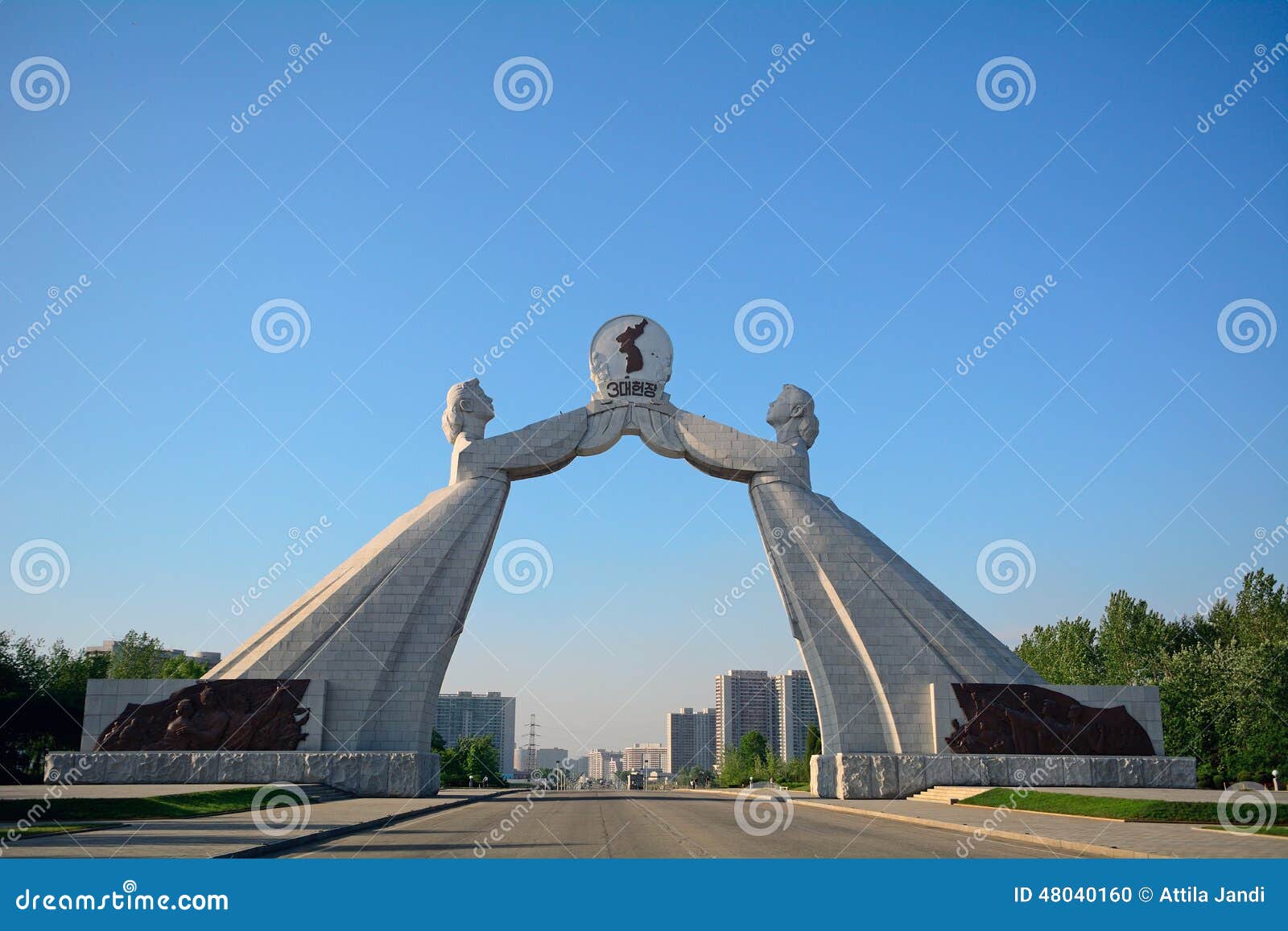 Reunification Monument, Pyongyang, North-Korea Stock Photo - Image of ...