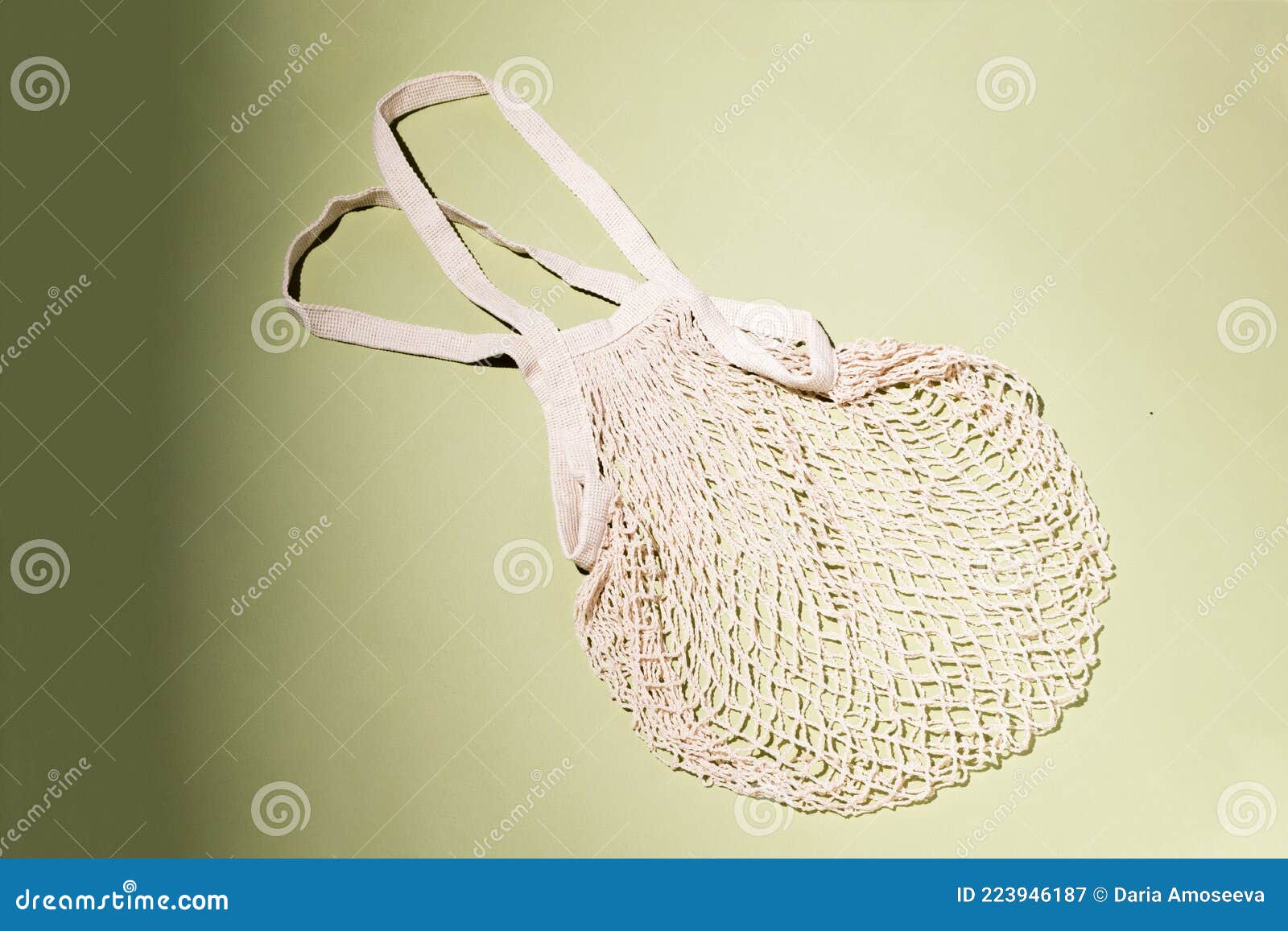 Reusable Cotton Shopping String Bag on Green Background. Zero Waste ...