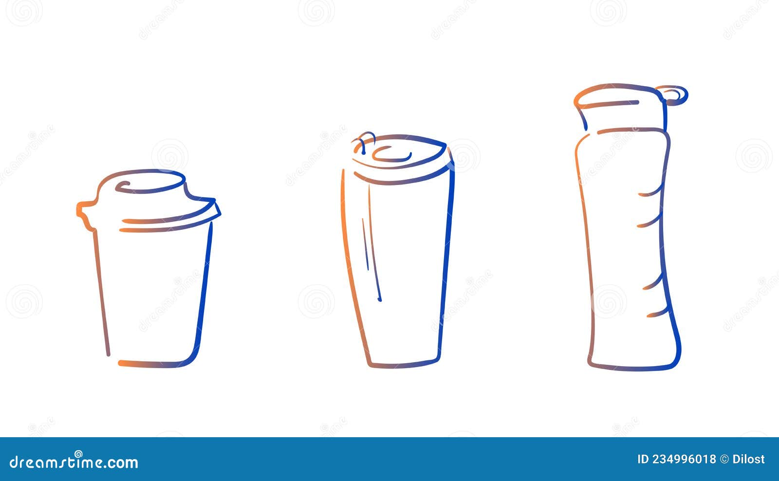 Reusable Cups. less Plastic Vector Outline Illustration Stock Vector ...