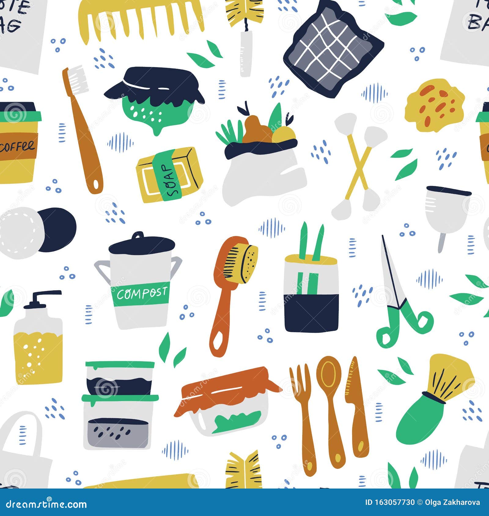 Reusable Items Hand Drawn Vector Seamless Pattern Stock Vector ...