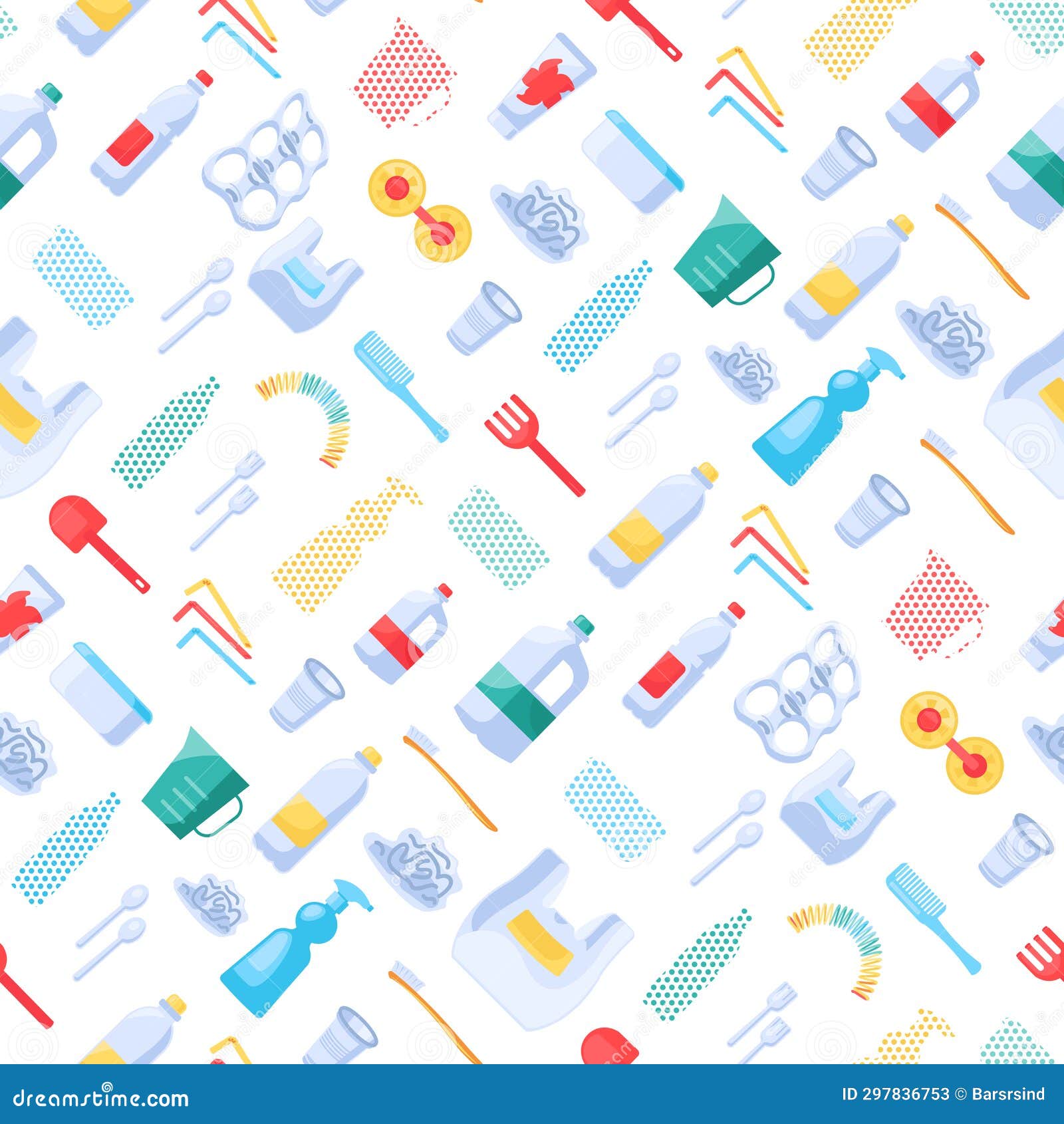 Reusable Polyethylene Waste Items Seamless Pattern Stock Illustration ...