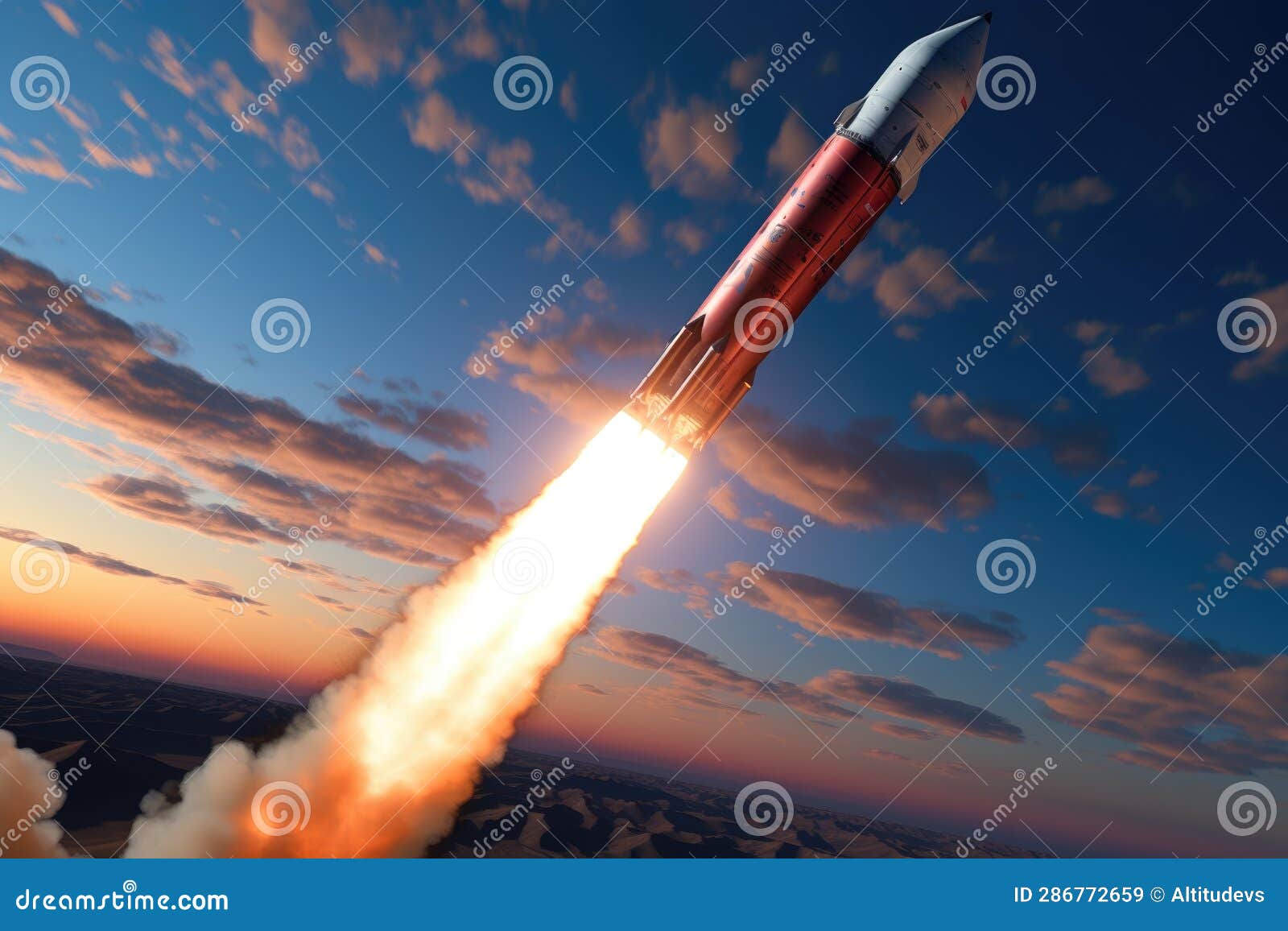 Reusable Rocket Booster Separation in Mid-air Stock Illustration ...