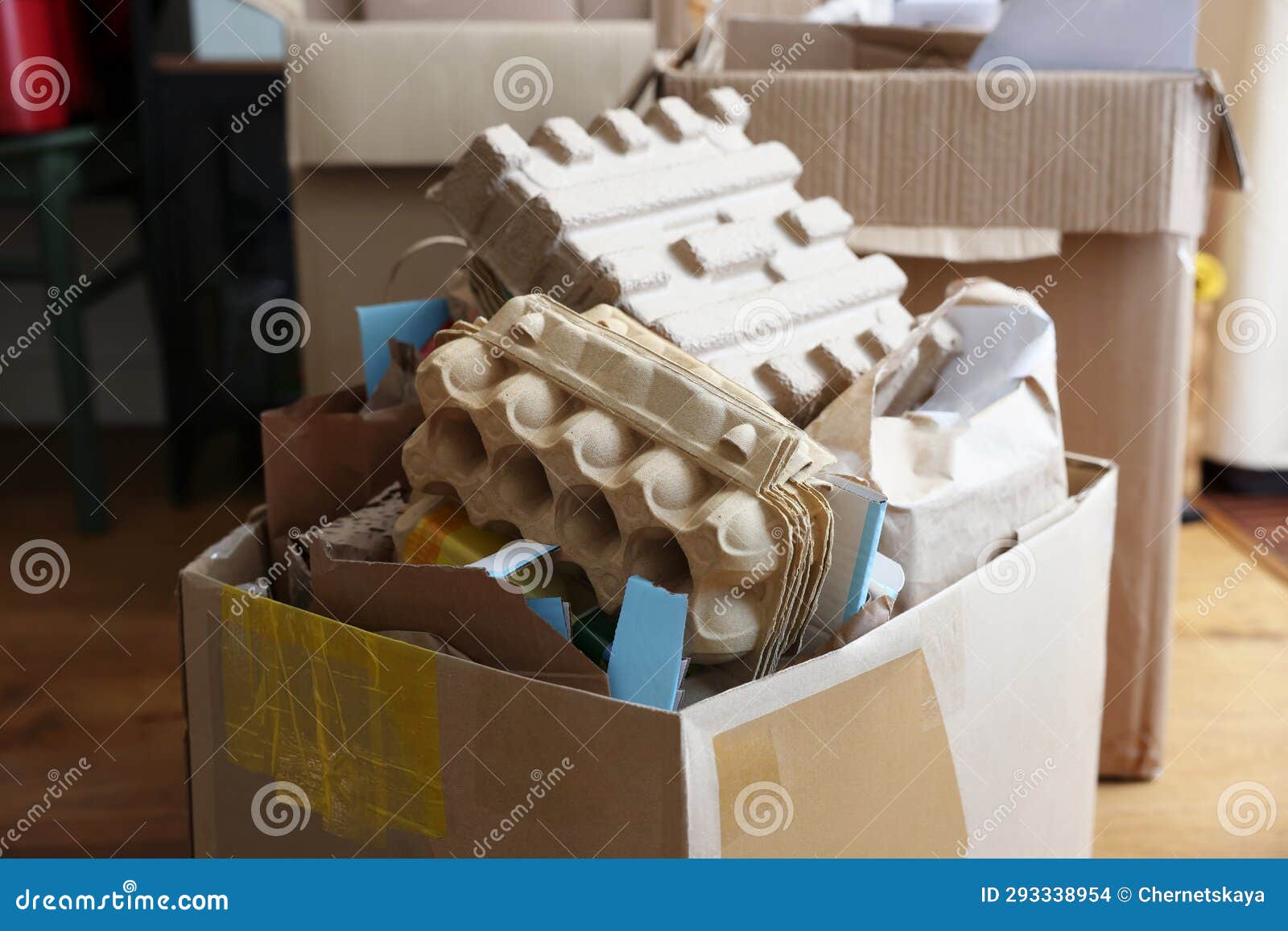 Reuse Concept. Different Trash in Cardboard Boxes for Recycling Indoors ...