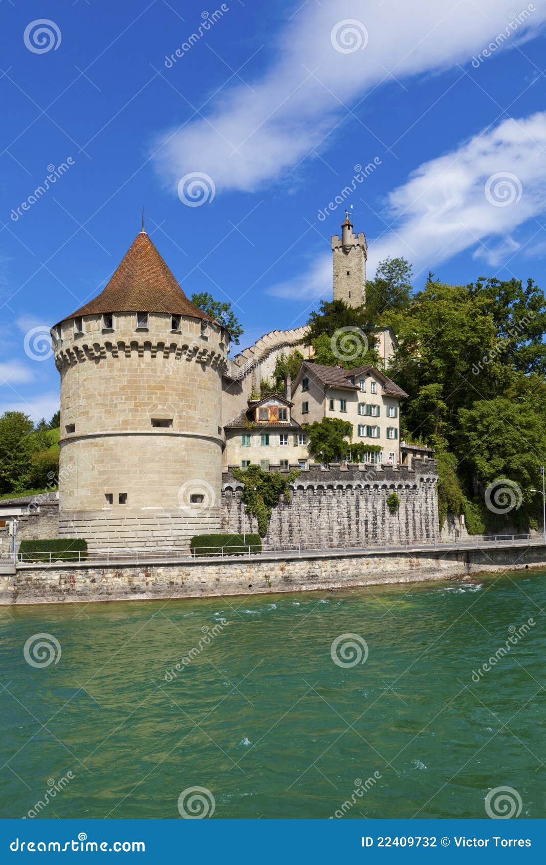 Reuss River and Lucerne Castle Stock Photo - Image of water, european ...