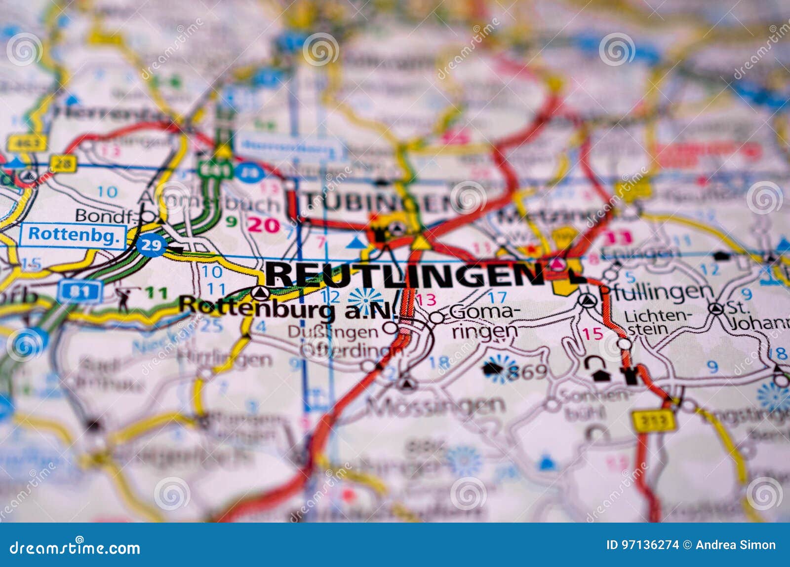 Reutlingen on map stock photo. Image of attraction, industry - 97136274