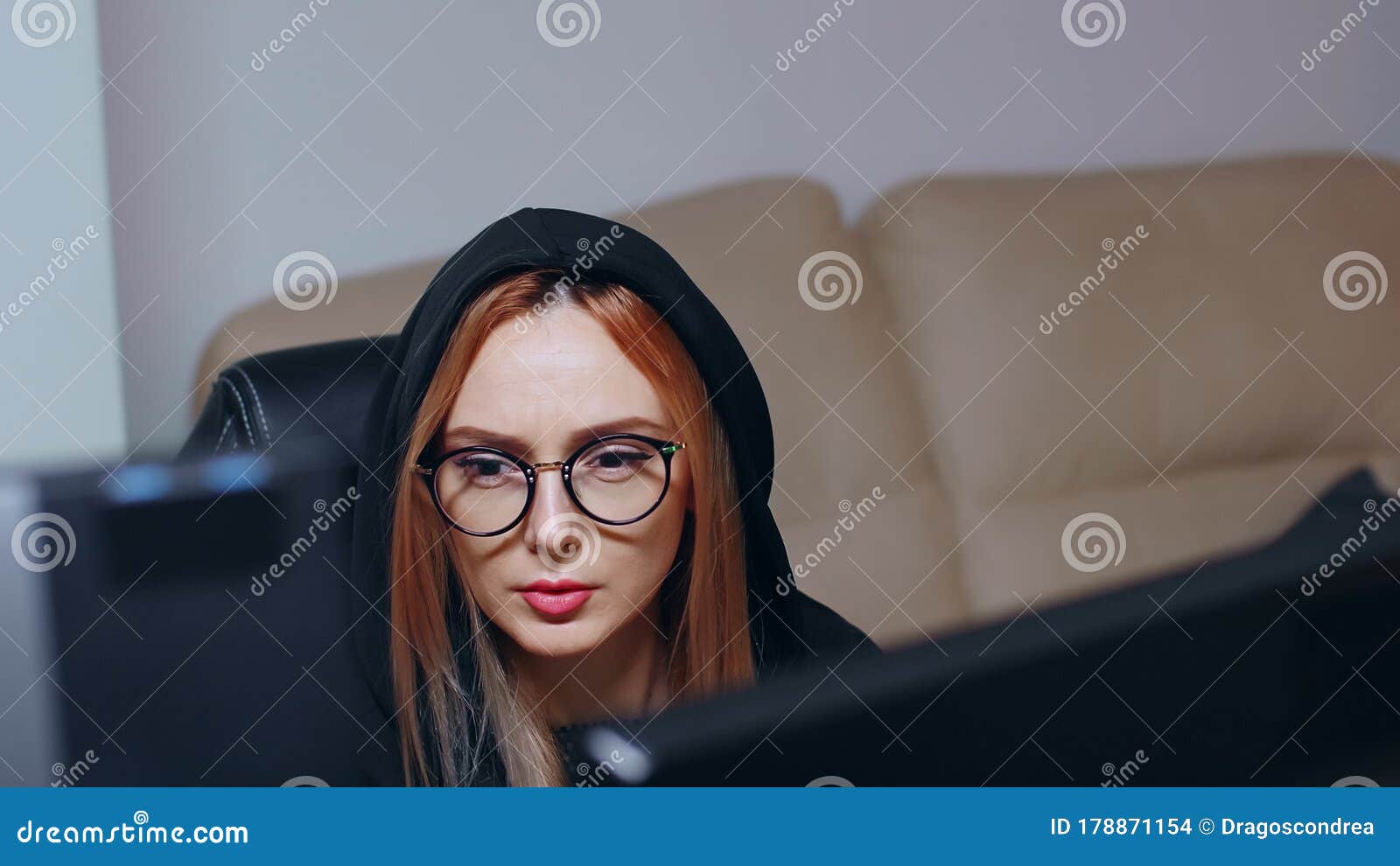 Revealing Shot of Wanted Female Hacker Using Super Computer Stock Photo ...
