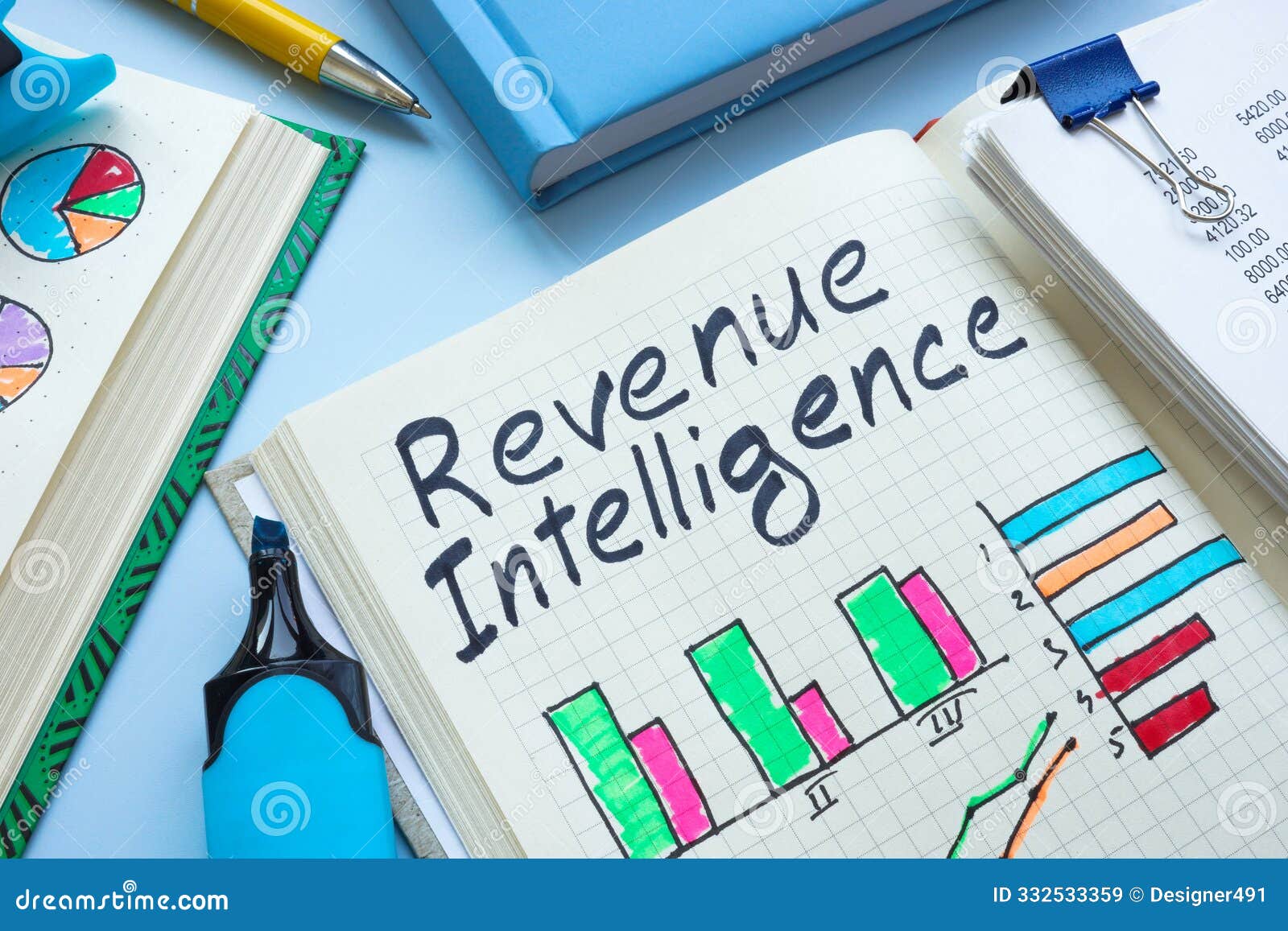 Revenue Intelligence Report with Charts and a Stack of Papers. Stock ...