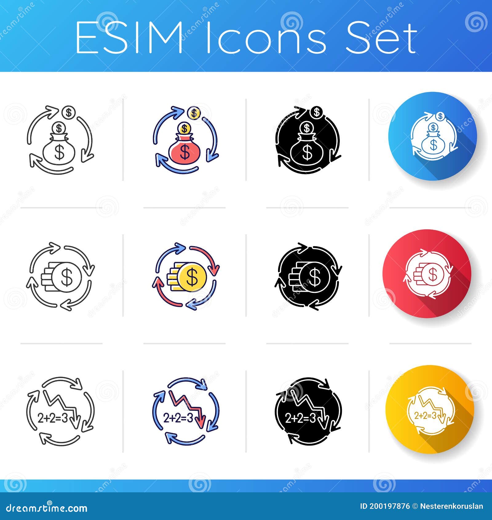 Revenue synergy icons set stock vector. Illustration of business ...