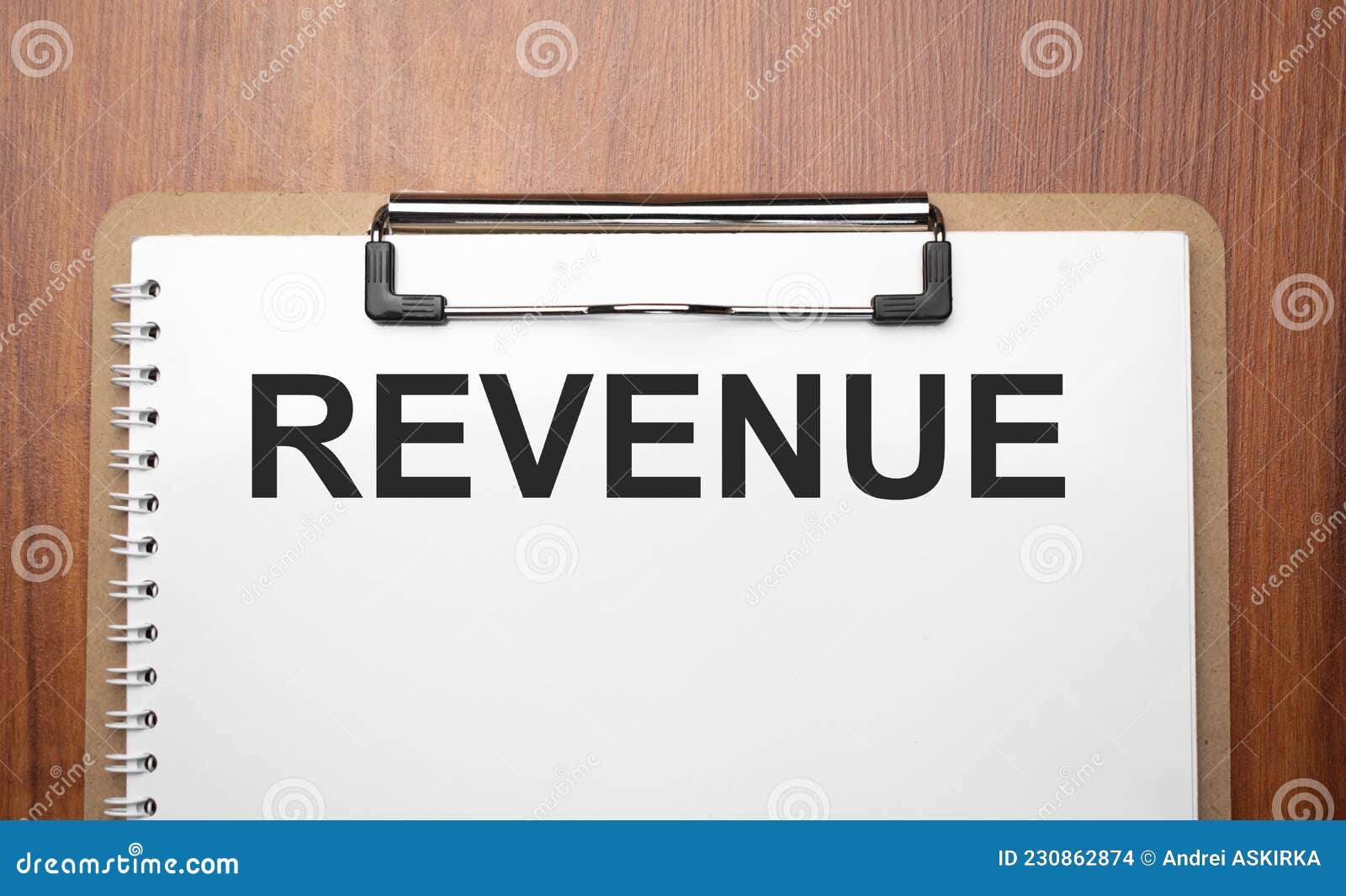 Revenue Text on White Paper on the Wood Table Stock Illustration ...