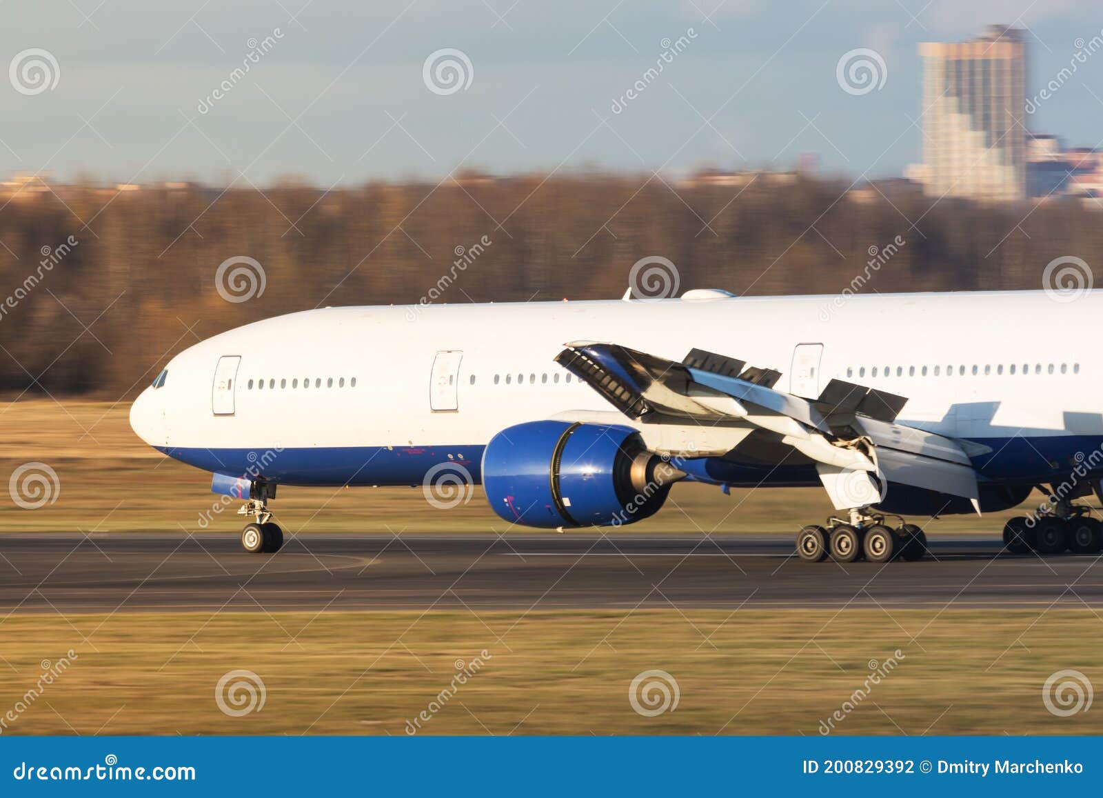 Reverse of Aircraft Engines during Landing. Engine with Active Thrust ...