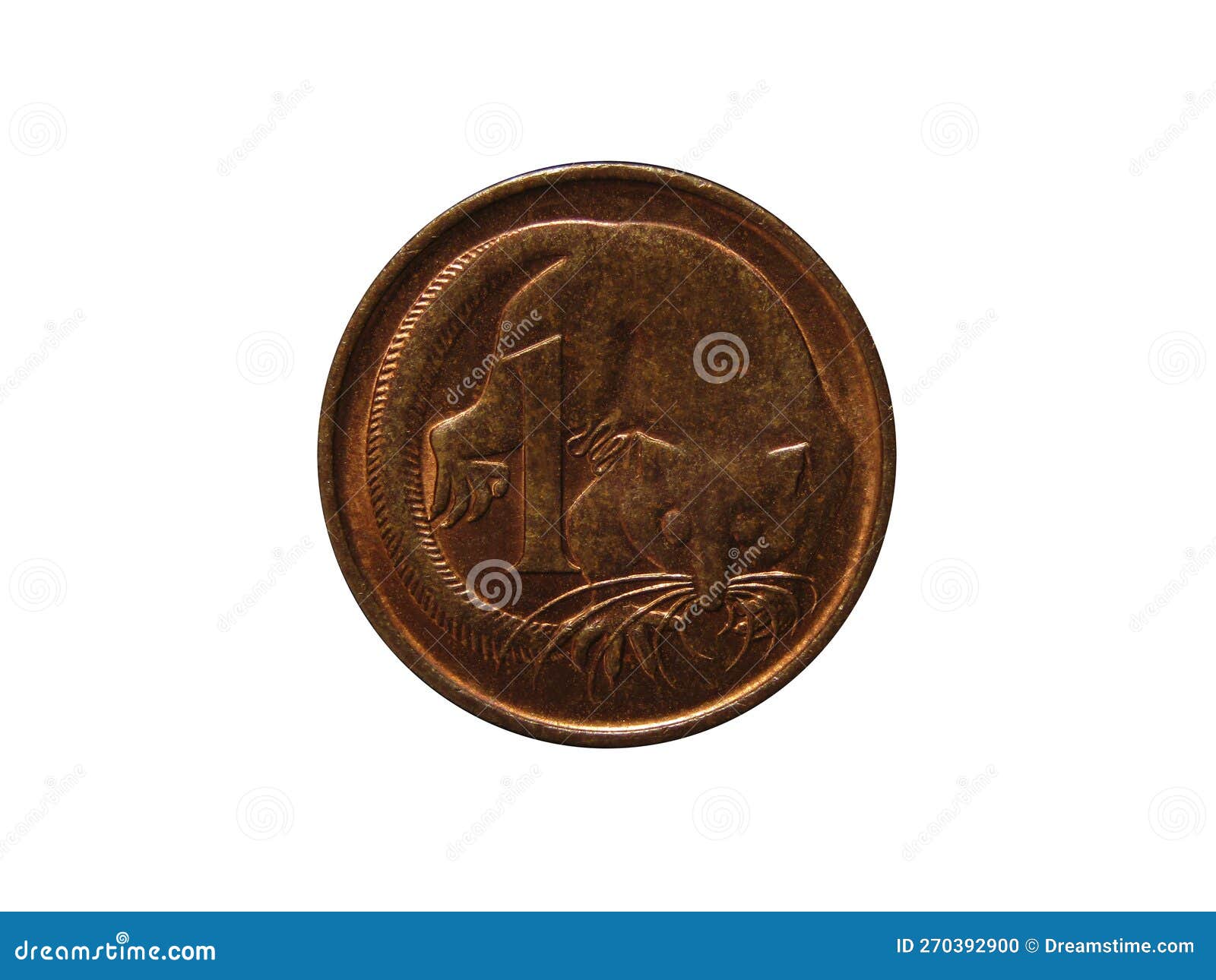 Reverse of Australia Coin 1 Cent with Image of Opossum, Isolated in ...