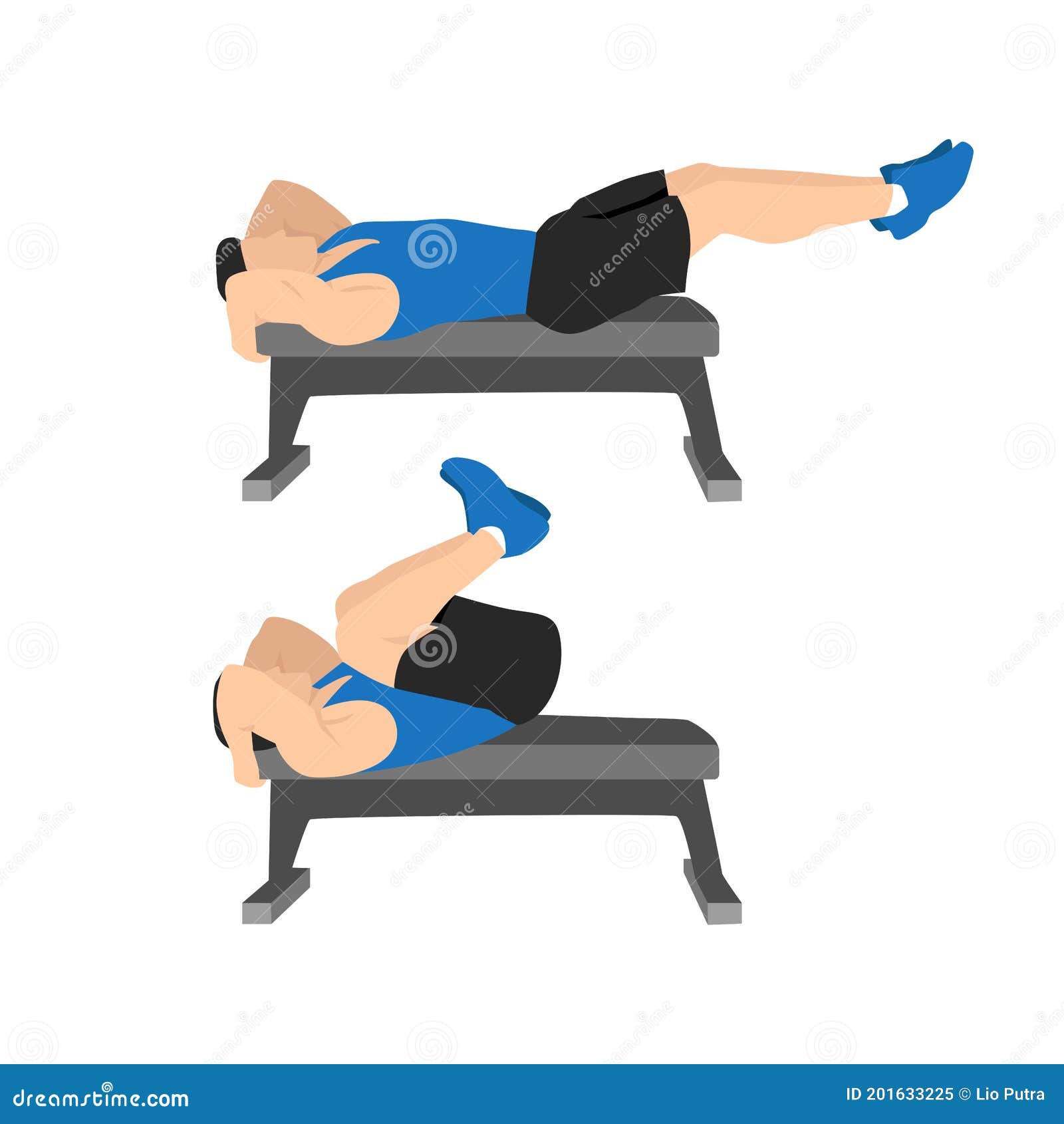 Reverse Bench Crunches Exercise. Flat Vector Illustration Stock Vector ...