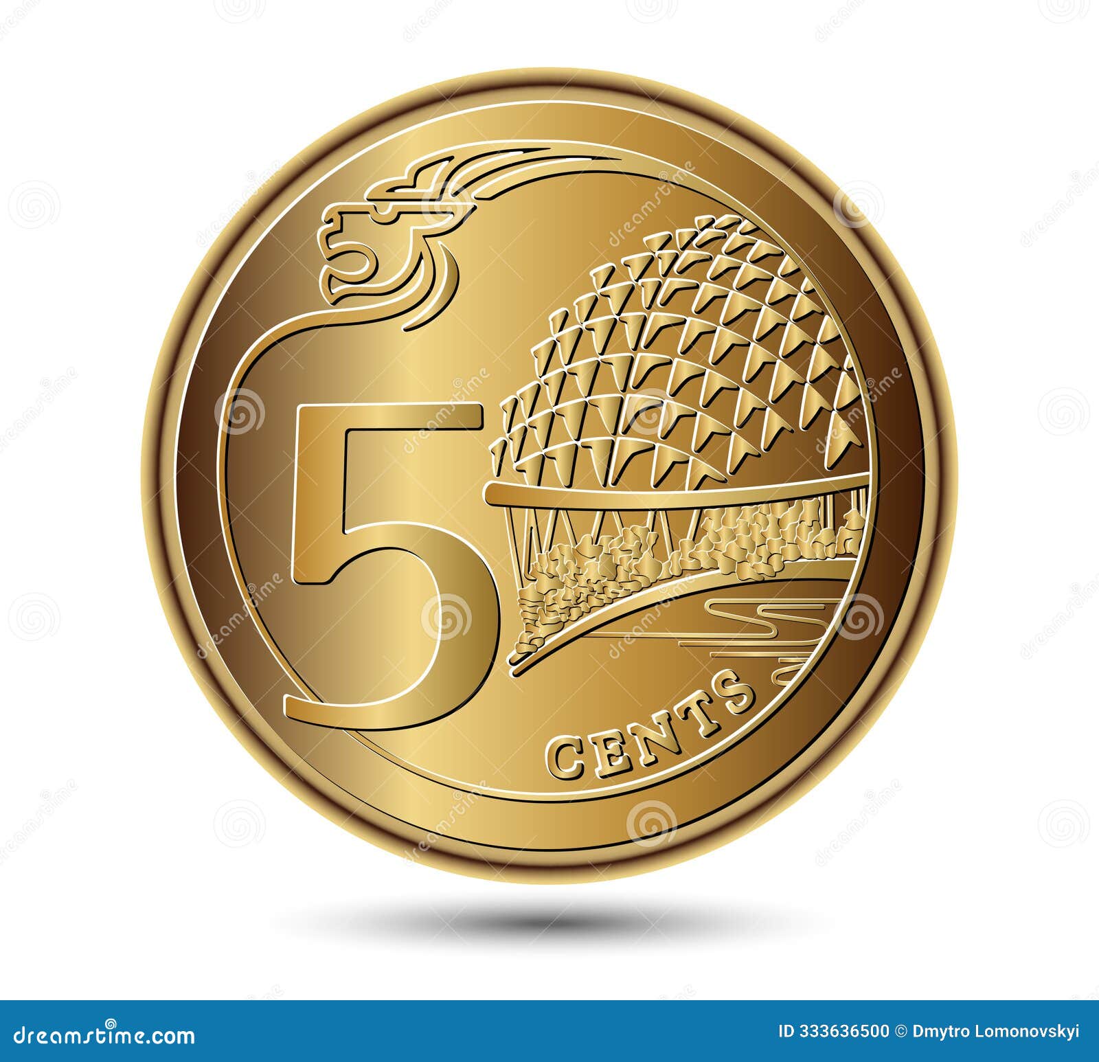 Reverse of 5 Cents 2013â€“2019 Years, Singapore Stock Illustration ...