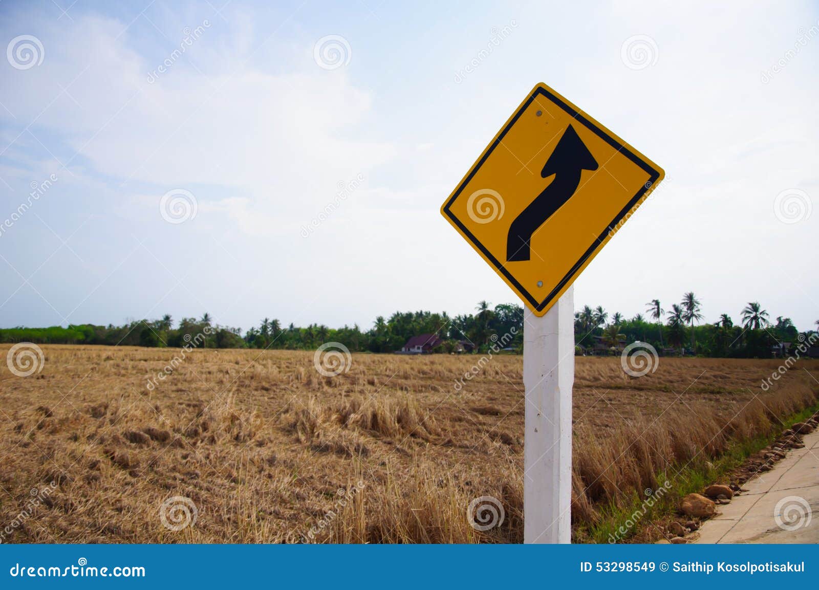 Reverse Curve First To Right Sign Stock Image - Image of yellow ...