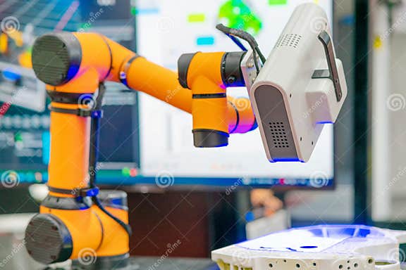 Cobot (Collaborative Robot) with 3D Scaner in Work Shop Stock Photo ...