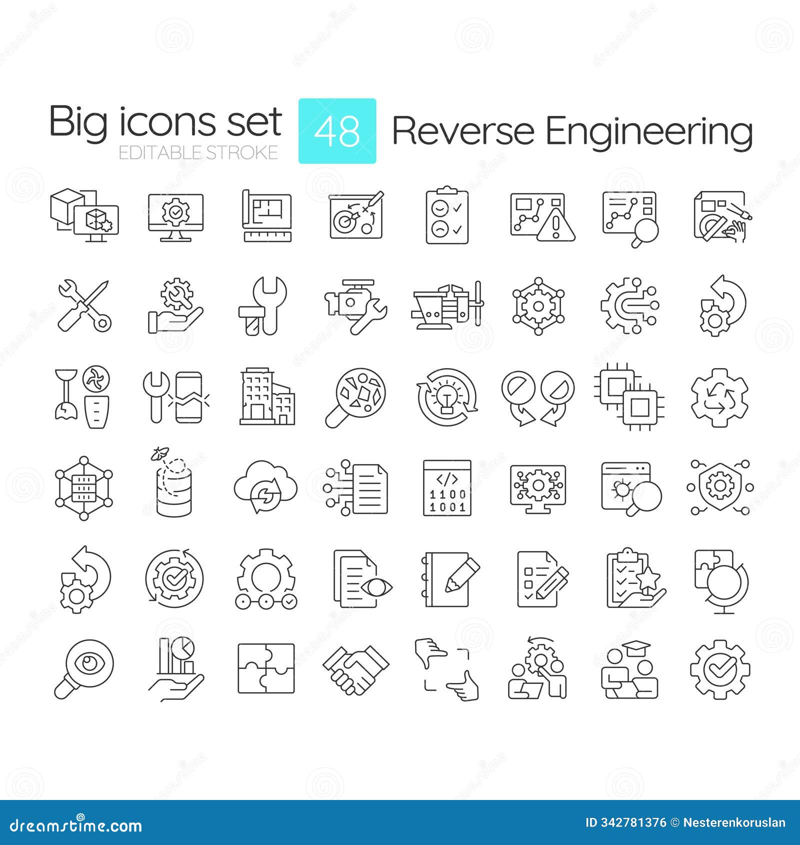 Reverse Engineering Linear Icons Set Stock Illustration - Illustration ...