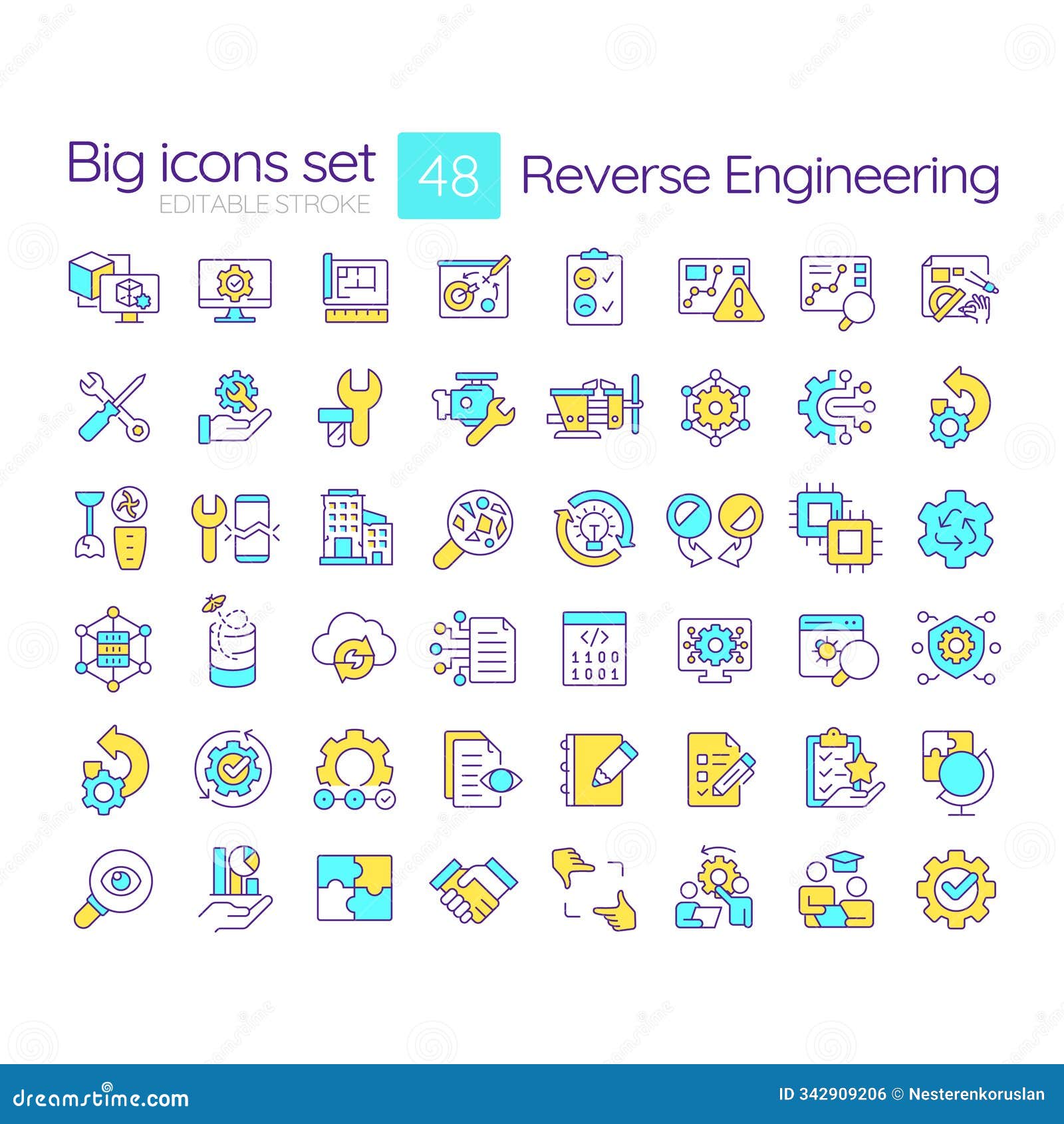 Reverse Engineering RGB Color Icons Set Stock Illustration ...