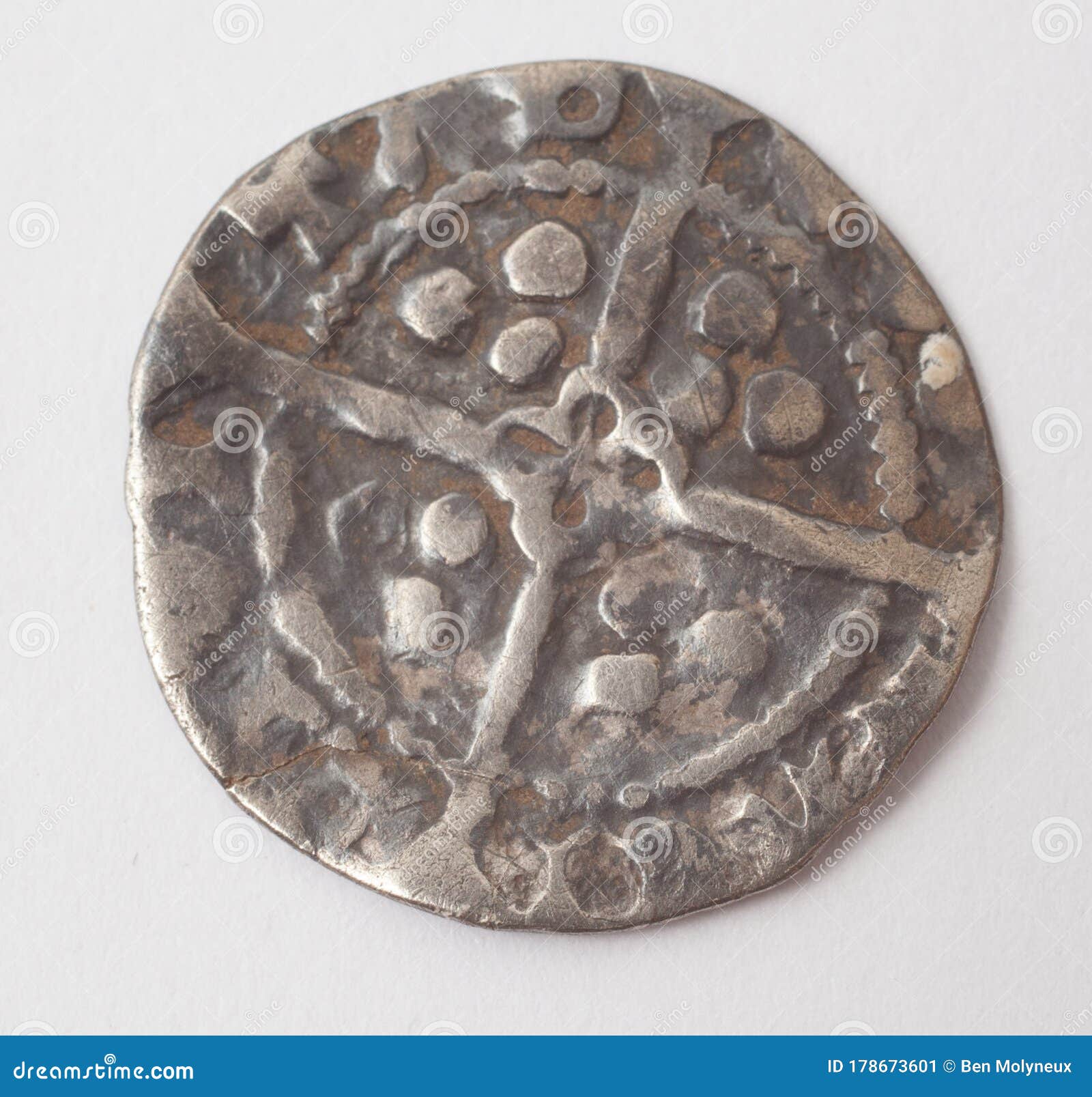 The Reverse of an English Hammered Silver Farthing Coin from the Period ...