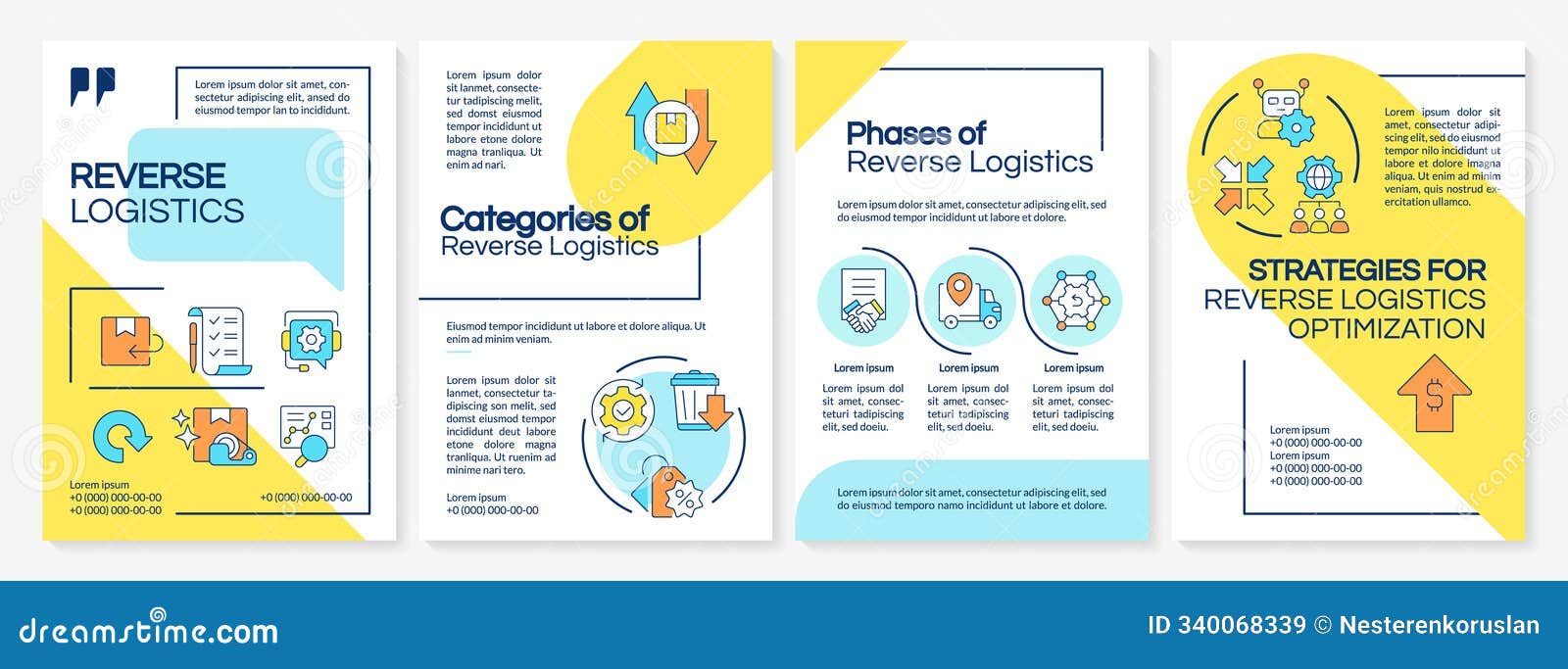 Reverse Logistics Yellow and Blue Brochure Template Stock Illustration ...