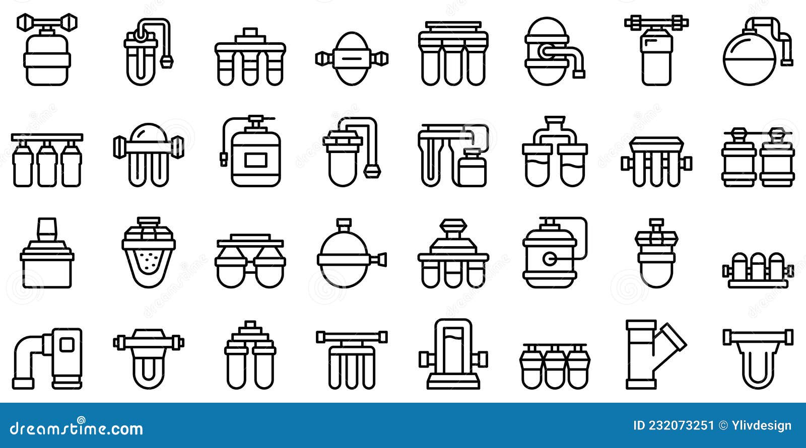 Reverse Osmosis System Icons Set Outline Vector. Aqua Filter Stock ...