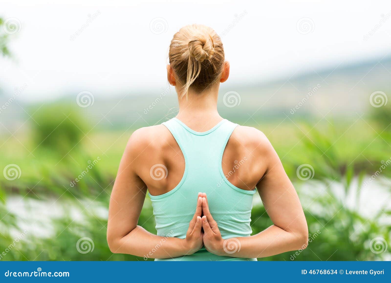 Reverse Prayer Yoga Pose stock photo. Image of active - 46768634