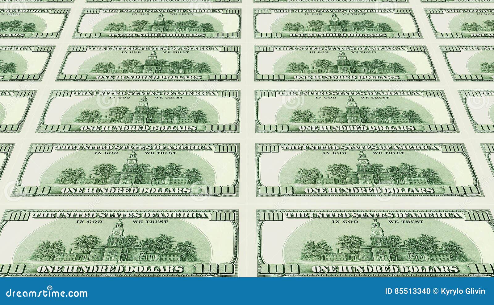 Reverse Side of 100 Dollar Bills 3d Perspective Stock Photo - Image of ...