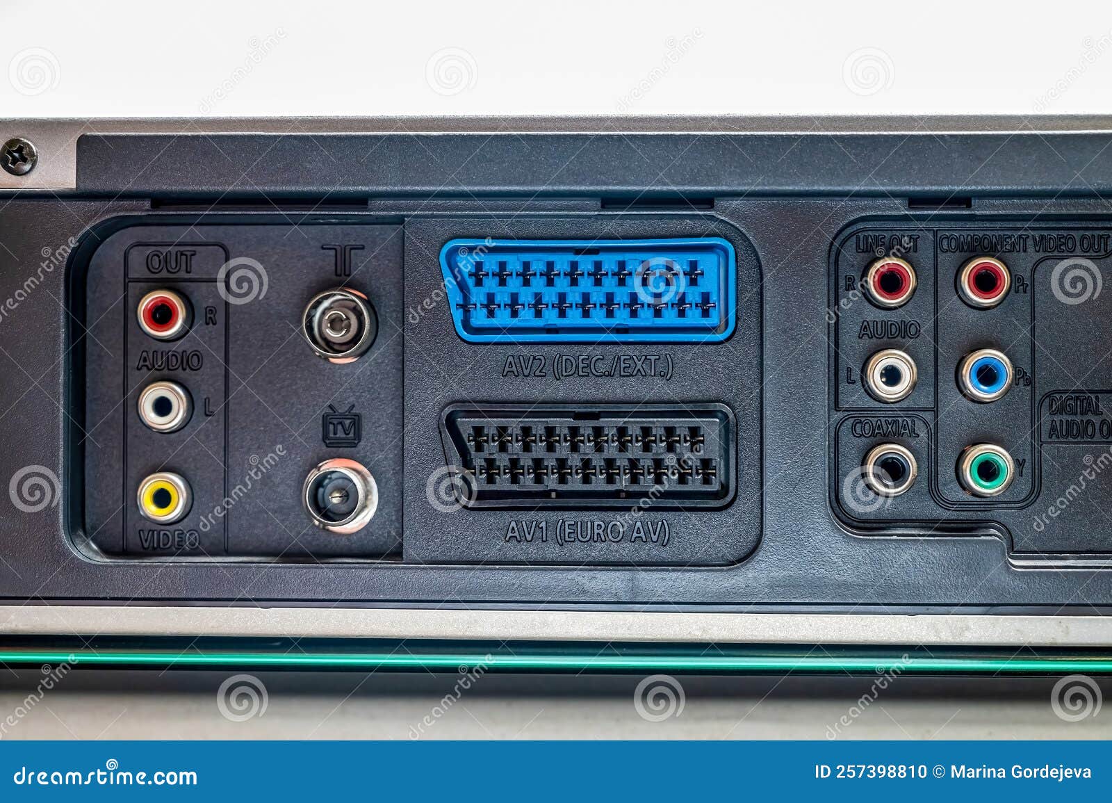 The Reverse Side of an Old CD Player. Panel with Different Connectors ...