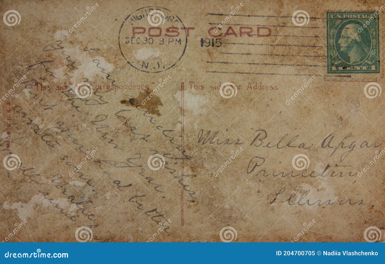 Reverse Side of Old Post Card, Circa 1915. Editorial Image - Image of ...