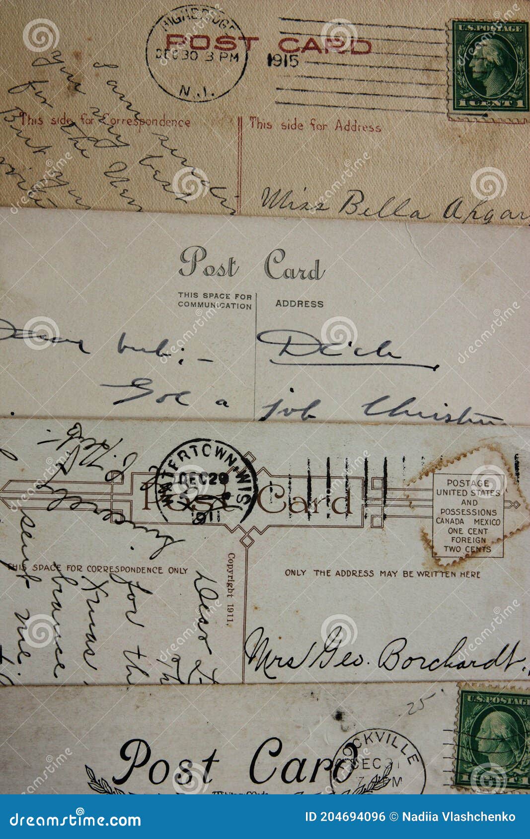 Reverse Side of an Old Post Cards, Circa 1915 Editorial Photo - Image ...