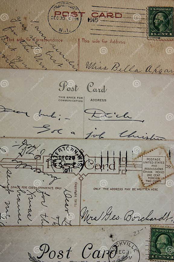 Reverse Side of an Old Post Cards, Circa 1915 Editorial Photo - Image ...