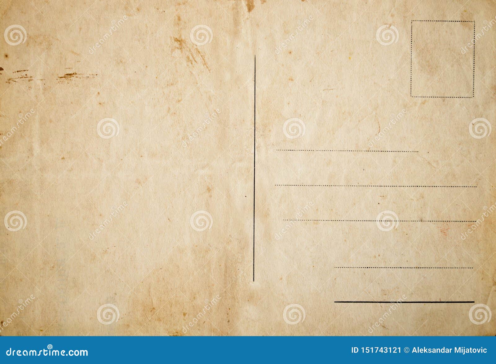 Reverse Side of an Old Stained Postcard Stock Image - Image of closeup ...