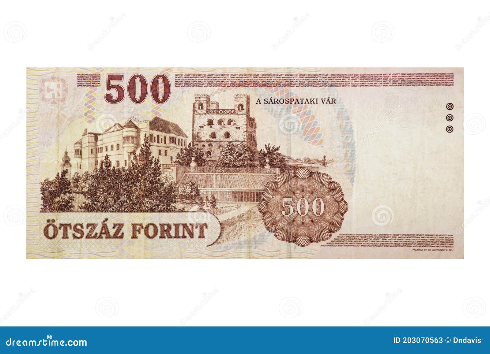 Reverse View of Hungarian 500 Forints Banknotes Isolated White ...