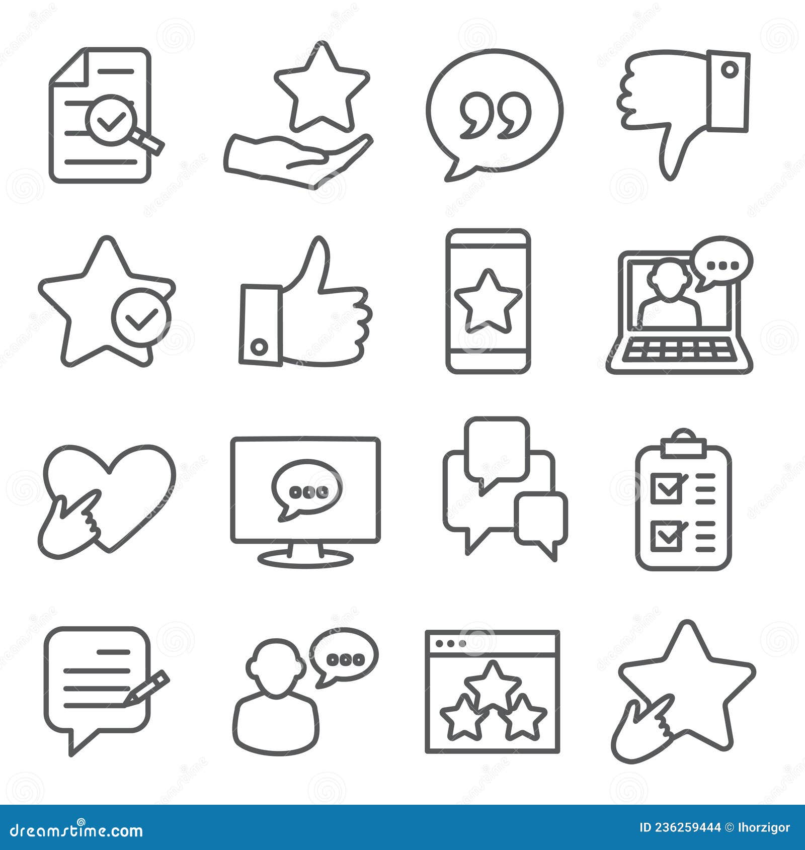 Review Line Icons Set on White Background Stock Vector - Illustration ...