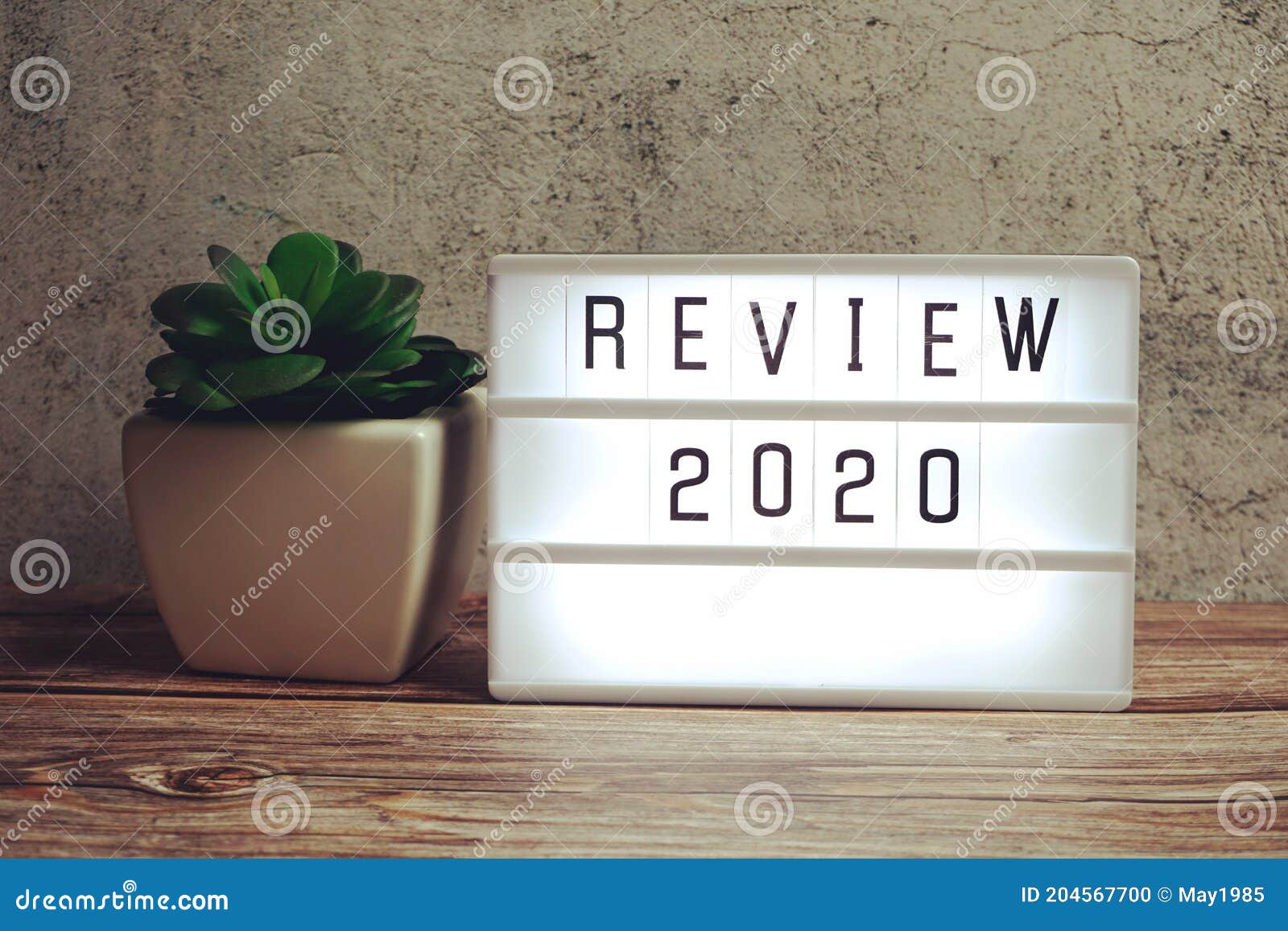 Review 2020 Word in Light Box on Wooden Background Stock Photo - Image ...
