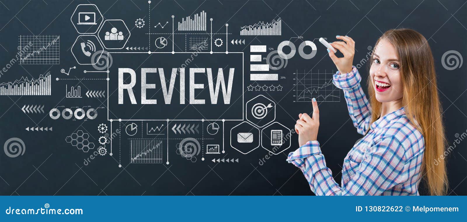 Review with young woman stock photo. Image of board - 130822622