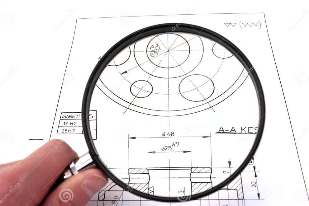 Reviewing Technical Drawing. Focus on Drawing. Stock Image - Image of ...