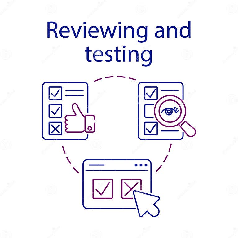 Reviewing and Testing Content Simple Set. CMS Concept Icon Stock Vector ...
